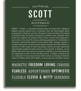 Scott Personalized Name Meaning Art Prints – Name Stories