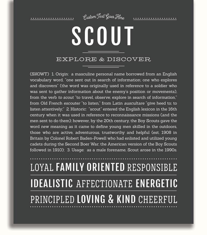 Scout Personalized Name Meaning Art Prints – Name Stories