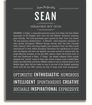 Sean Personalized Name Meaning Art Prints – Name Stories