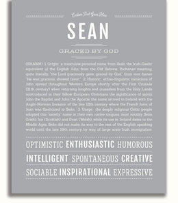 Sean Personalized Name Meaning Art Prints – Name Stories