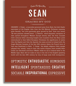 Sean Personalized Name Meaning Art Prints – Name Stories