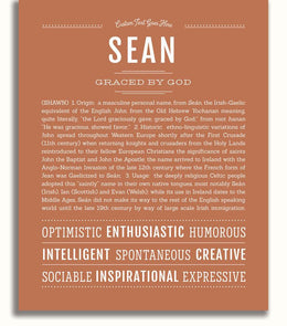 Sean Personalized Name Meaning Art Prints – Name Stories