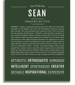 Sean Personalized Name Meaning Art Prints – Name Stories