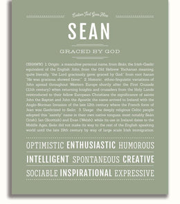 Sean Personalized Name Meaning Art Prints – Name Stories