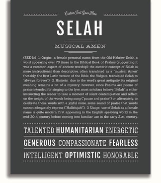 Selah Personalized Name Meaning Art Prints – Name Stories