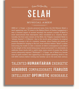 Selah Personalized Name Meaning Art Prints – Name Stories