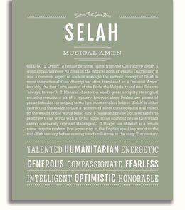 Selah Personalized Name Meaning Art Prints – Name Stories