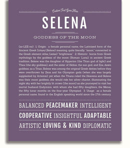 Selena Personalized Name Meaning Art Prints – Name Stories