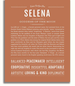 Selena Personalized Name Meaning Art Prints – Name Stories