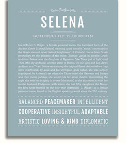 Selena Personalized Name Meaning Art Prints – Name Stories