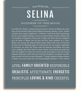 Selina Personalized Name Meaning Art Prints – Name Stories