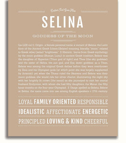 Selina Personalized Name Meaning Art Prints – Name Stories