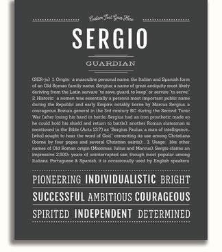 Sergio Personalized Name Meaning Art Prints – Name Stories