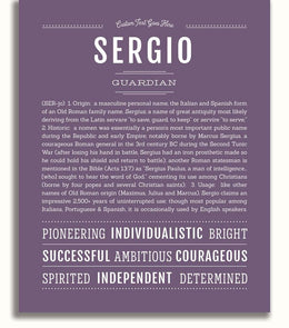 Sergio Personalized Name Meaning Art Prints – Name Stories