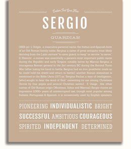 Sergio Personalized Name Meaning Art Prints – Name Stories