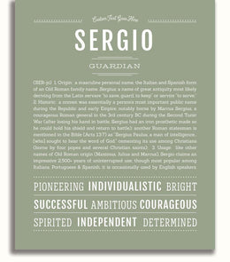 Sergio Personalized Name Meaning Art Prints – Name Stories