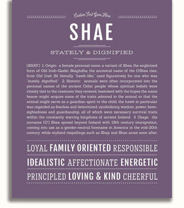 Shae Personalized Name Meaning Art Prints – Name Stories