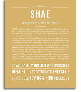 Shae Personalized Name Meaning Art Prints – Name Stories