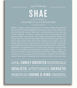 Shae Personalized Name Meaning Art Prints – Name Stories