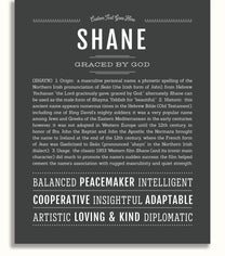 Shane Personalized Name Meaning Art Prints – Name Stories