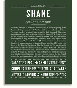 Shane Personalized Name Meaning Art Prints – Name Stories
