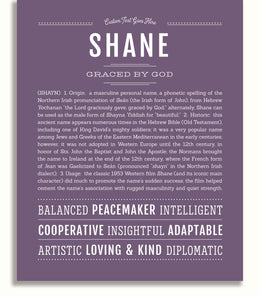 Shane Personalized Name Meaning Art Prints – Name Stories