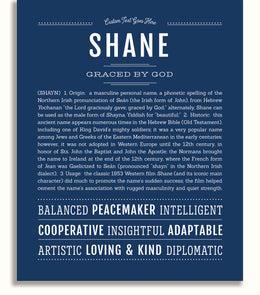 Shane Personalized Name Meaning Art Prints – Name Stories
