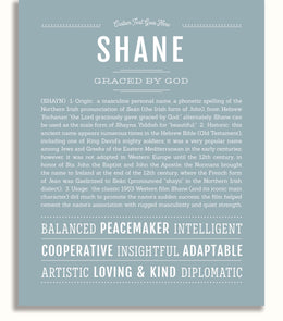 Shane Personalized Name Meaning Art Prints – Name Stories