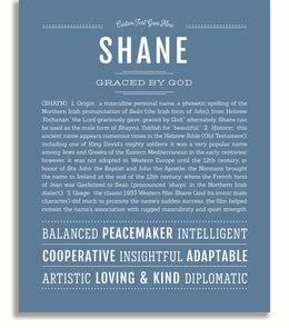 Shane Personalized Name Meaning Art Prints – Name Stories