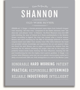 Shannon Personalized Name Meaning Art Prints – Name Stories