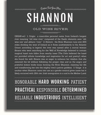 Shannon Personalized Name Meaning Art Prints – Name Stories