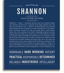 Shannon Personalized Name Meaning Art Prints – Name Stories