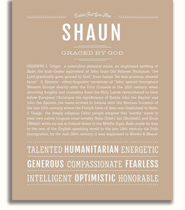 Shaun Personalized Name Meaning Art Prints – Name Stories