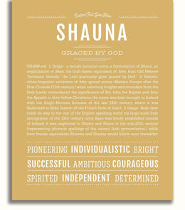 Shauna Personalized Name Meaning Art Prints – Name Stories