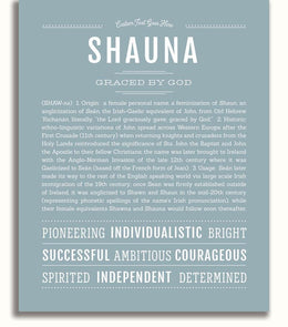 Shauna Personalized Name Meaning Art Prints – Name Stories
