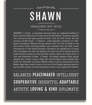Shawn Personalized Name Meaning Art Prints – Name Stories