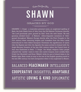 Shawn Personalized Name Meaning Art Prints – Name Stories