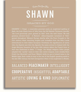 Shawn Personalized Name Meaning Art Prints – Name Stories