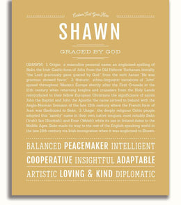 Shawn Personalized Name Meaning Art Prints – Name Stories