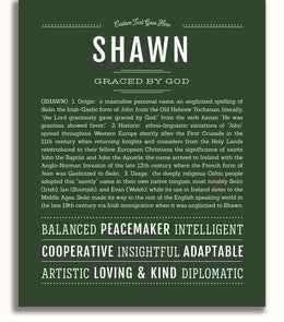 Shawn Personalized Name Meaning Art Prints – Name Stories