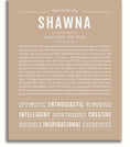 Shawna Personalized Name Meaning Art Prints – Name Stories