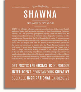 Shawna Personalized Name Meaning Art Prints – Name Stories