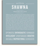 Shawna Personalized Name Meaning Art Prints – Name Stories