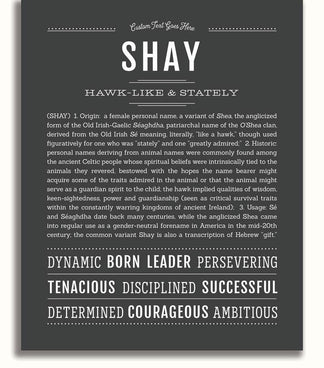 Shay Personalized Name Meaning Art Prints – Name Stories