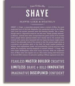 Shaye Personalized Name Meaning Art Prints – Name Stories