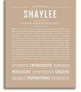 Shaylee Personalized Name Meaning Art Prints – Name Stories