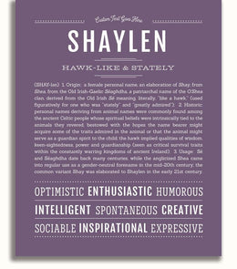 Shaylen Personalized Name Meaning Art Prints – Name Stories