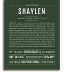 Shaylen Personalized Name Meaning Art Prints – Name Stories