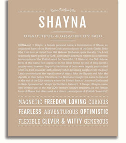 Shayna Personalized Name Meaning Art Prints – Name Stories