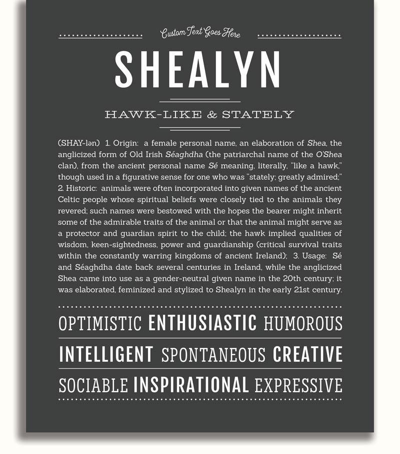 Shealyn Personalized Name Meaning Art Prints – Name Stories